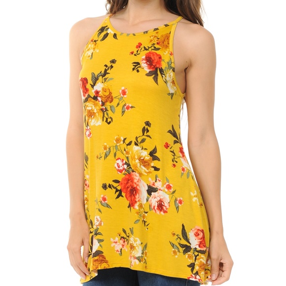 Magic Fit | Tops | Gold Floral Halter Tunicw Key Hole In Back | Poshmark